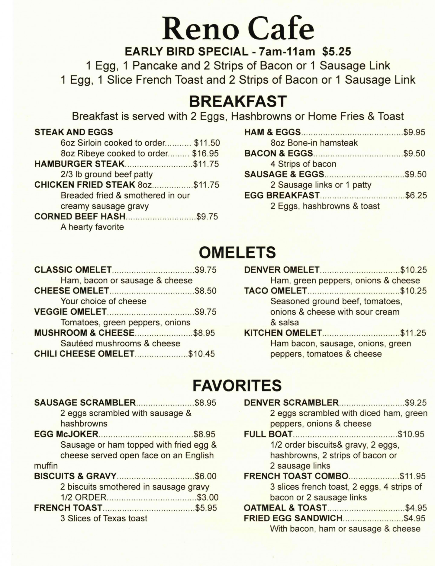 Breakfast Menu | The Reno